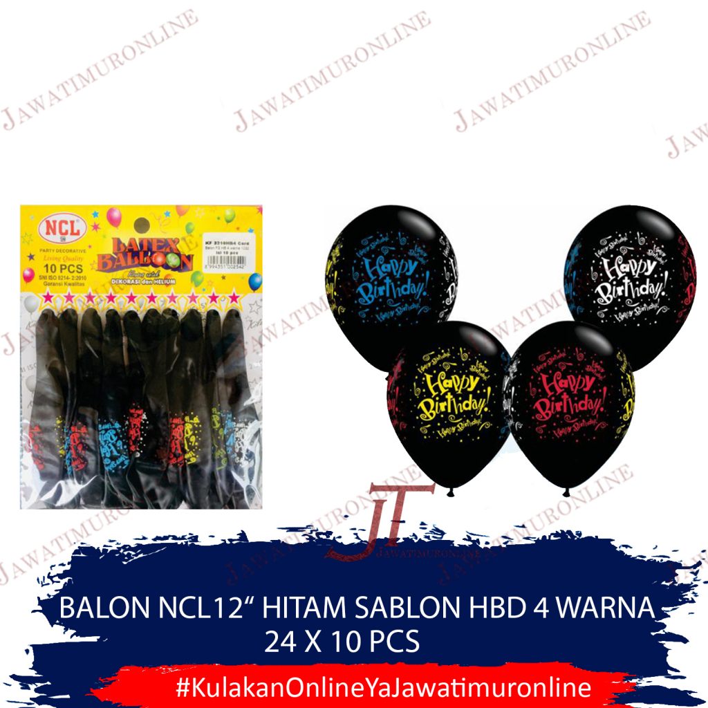 Balon Latex 12 Inch Hitam HBD 4 Warna Lempengan isi 10 – JAWATIMURONLINE